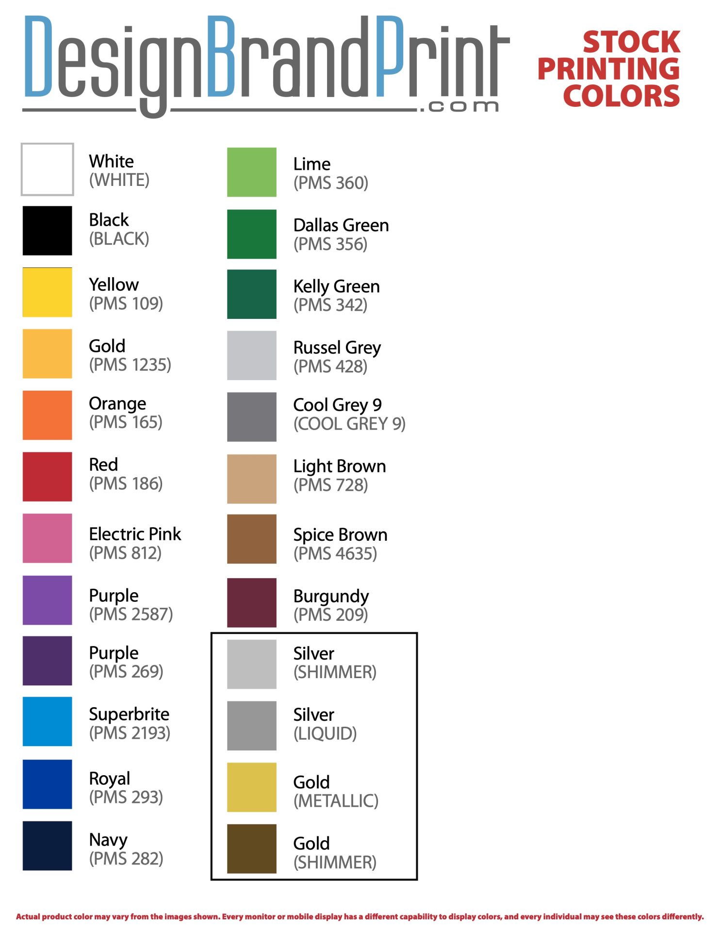 Screen Printing Ink Colors - DesignBrandPrint